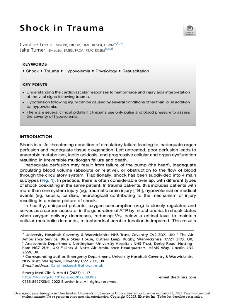 Shock in Trauma | PDF | Shock (Circulatory) | Blood Pressure