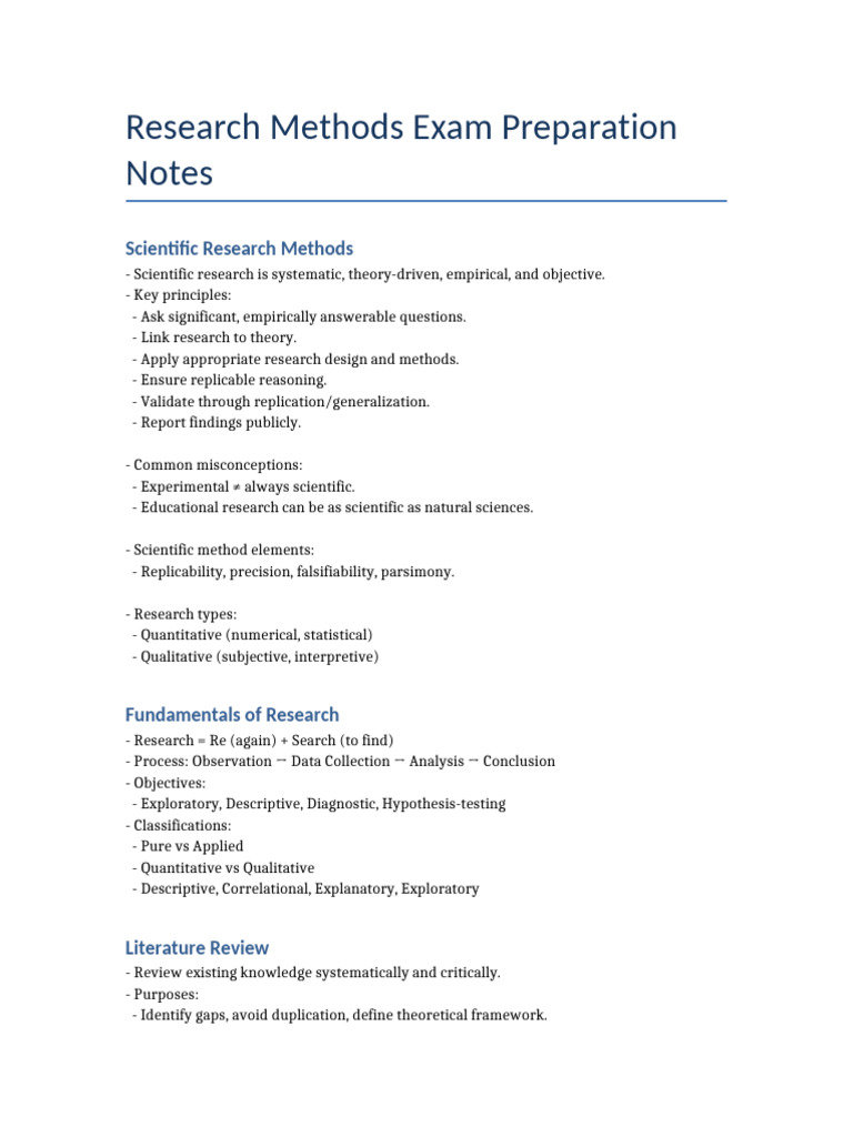 Research Methods Exam Prep Guide | PDF