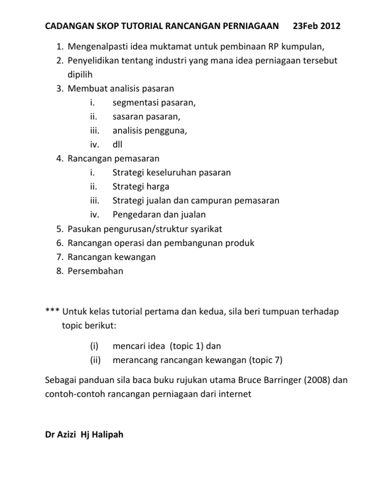 Tutorial Cadangan Skop Rancangan Perniagaan | PDF