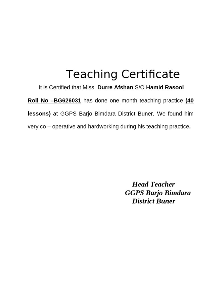 Teaching Certificate Afs | PDF