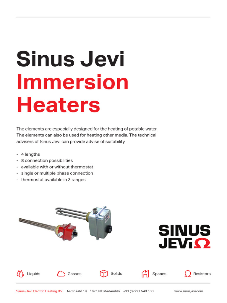 Sinus Jevi Immersion Heater Overview | PDF | Electric Heating | Thermostat
