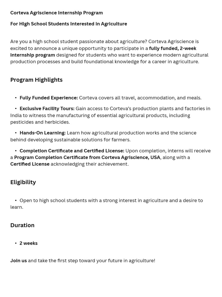 Corteva Agriscience Internship Program | PDF