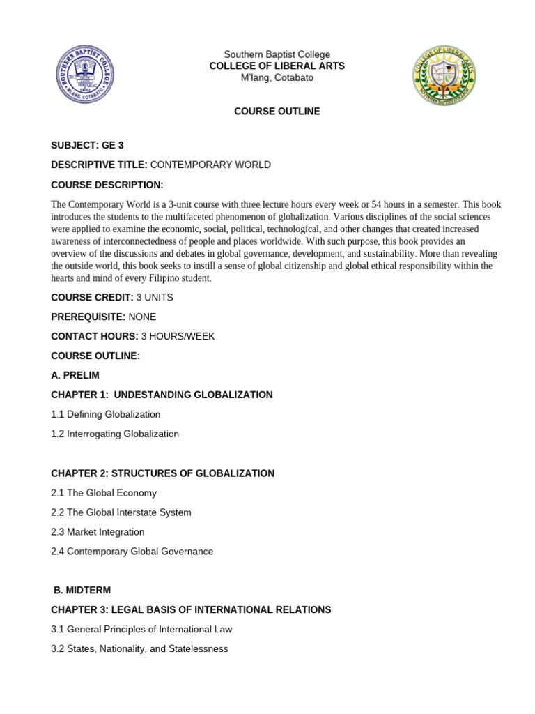 Contemporary Course Outline 2024 25 | PDF | Globalization | Liberal ...