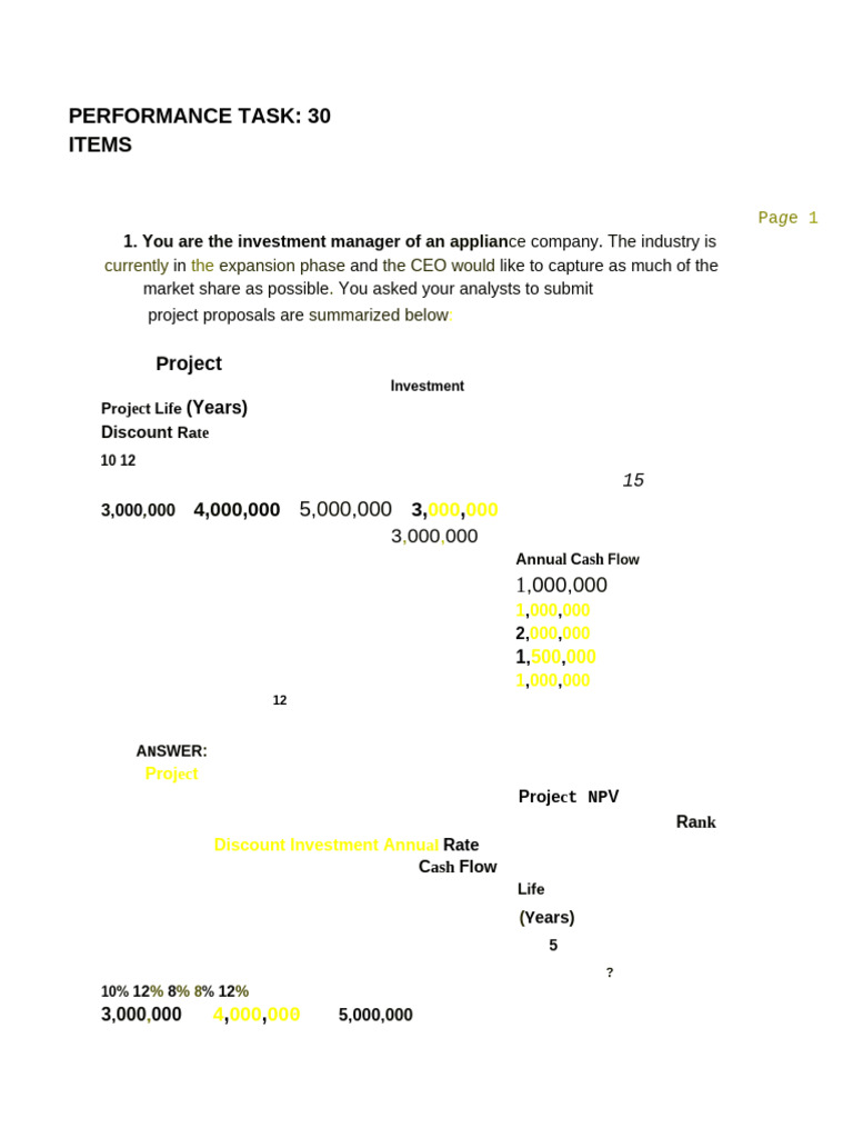 5 Perfromance Task Capital Budgeting | PDF