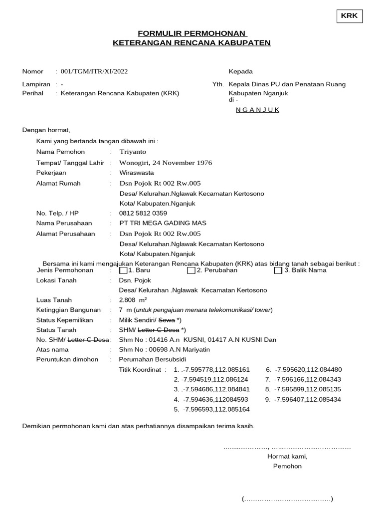 Formulir KRK Nglawak 2 | PDF