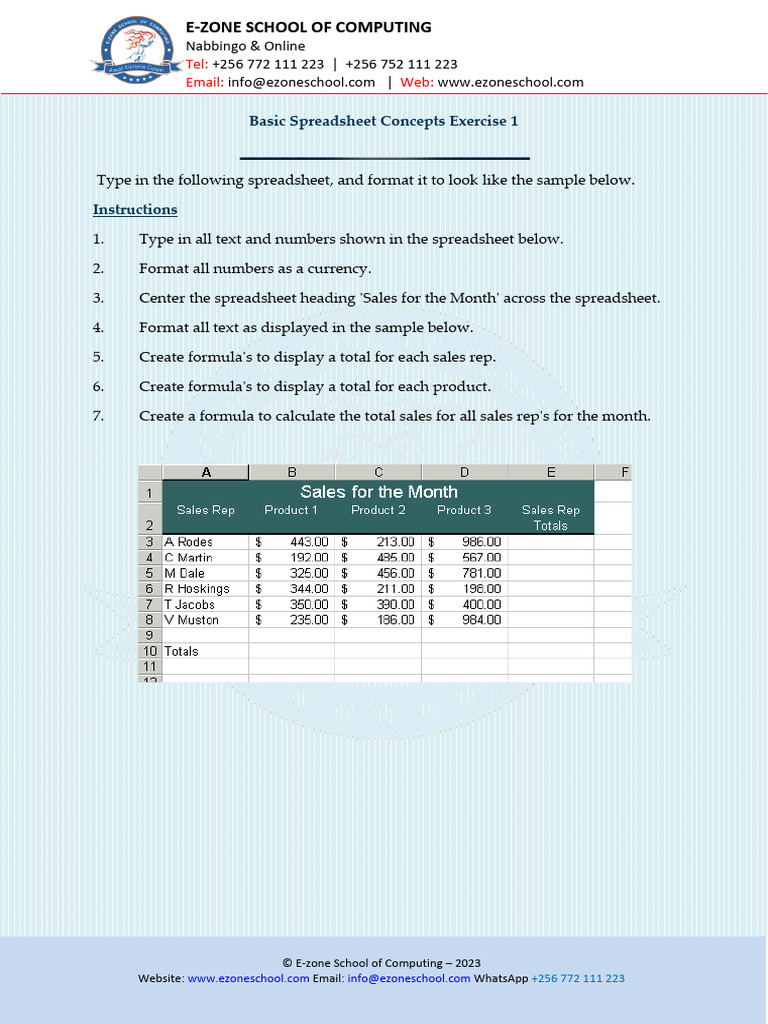 Basic Spreadsheet Concepts Exercises | PDF | Spreadsheet | Formula
