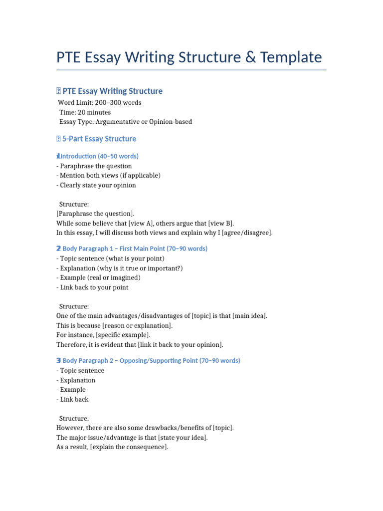 PTE Essay Writing Structure Template | PDF
