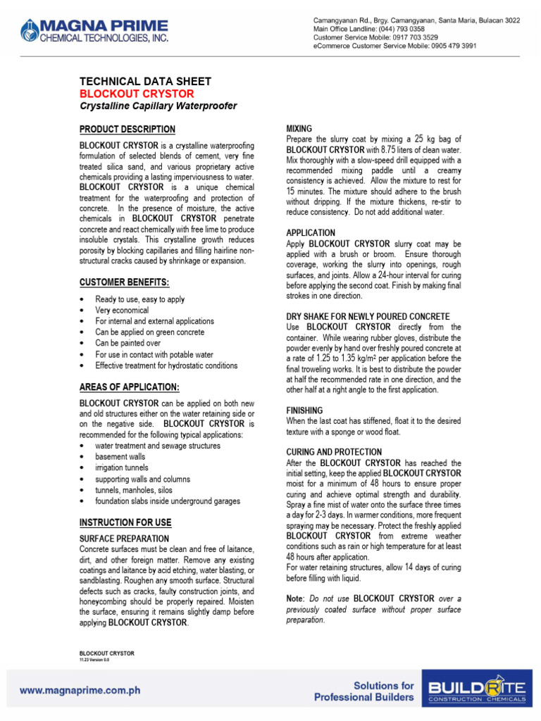 Buildrite Capillary Waterproofing | PDF | Concrete | Building Materials