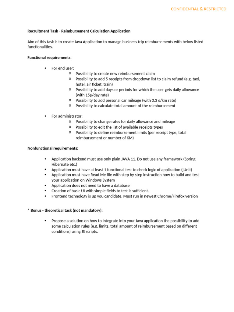 Recruitment Task - Reimbursement Calculation Application | PDF