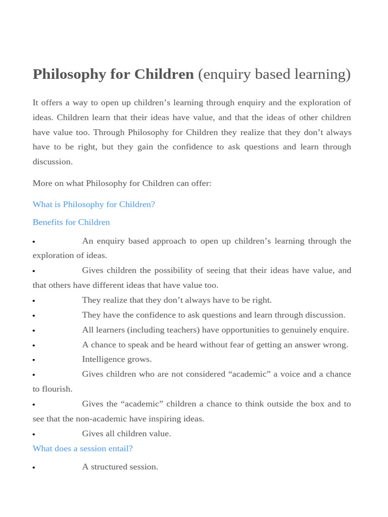 Philosophy For Children | PDF | Reason | Curriculum