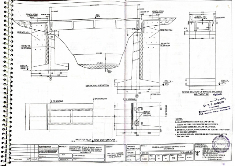 Drawing 18 M Span RCC T Beam Bridge | PDF