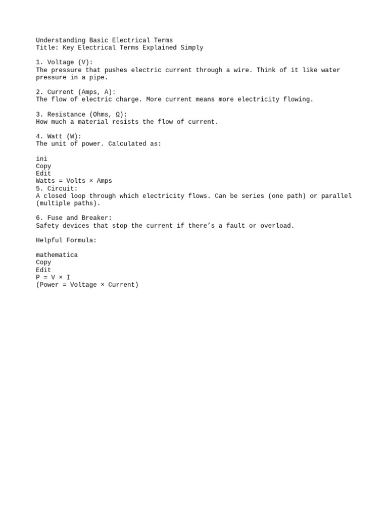 Basic Electrical Terms Simplified | PDF