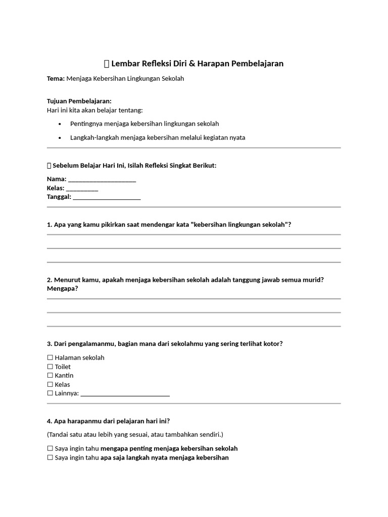 ? Lembar Refleksi Diri | PDF