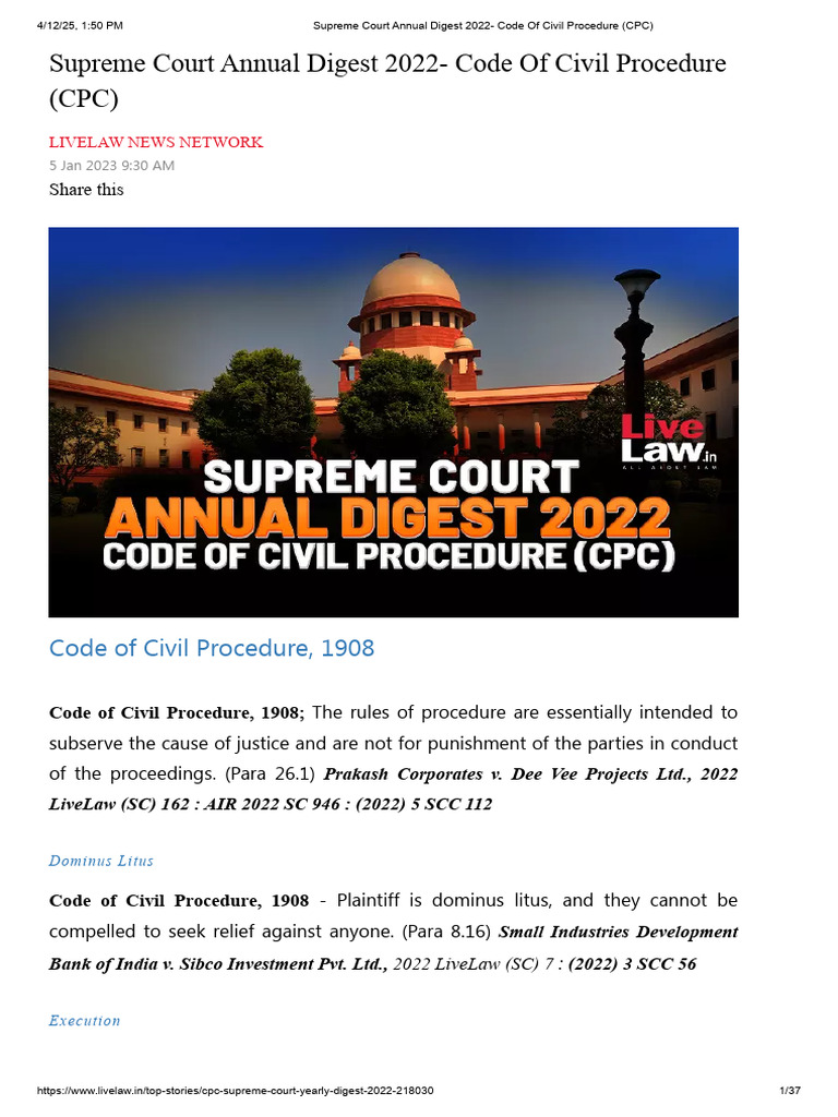 Supreme Court Annual Digest 2022 - Code of Civil Procedure (CPC) | PDF ...