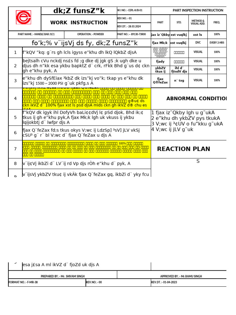 F-mr-38 Work Instruction Issue Records | PDF