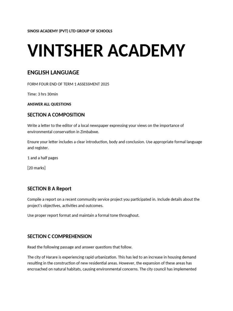 English Language Form 4 Term 1 | PDF