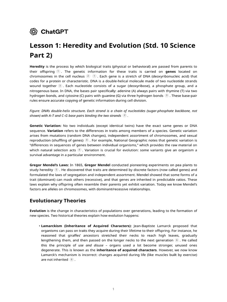 Lesson 1 - Heredity and Evolution (Std. 10 Science Part 2) | PDF | Genetics | Heredity