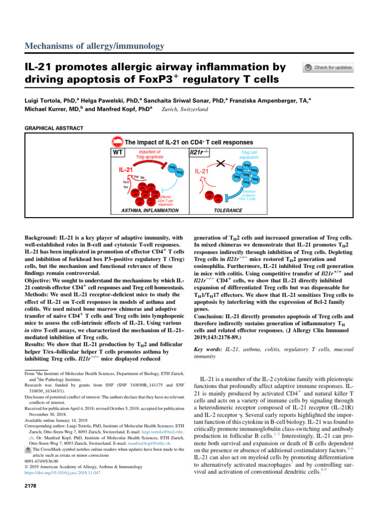 IL 21 Promotes Allergic Airway Inflammation by Dri | PDF | T Helper ...
