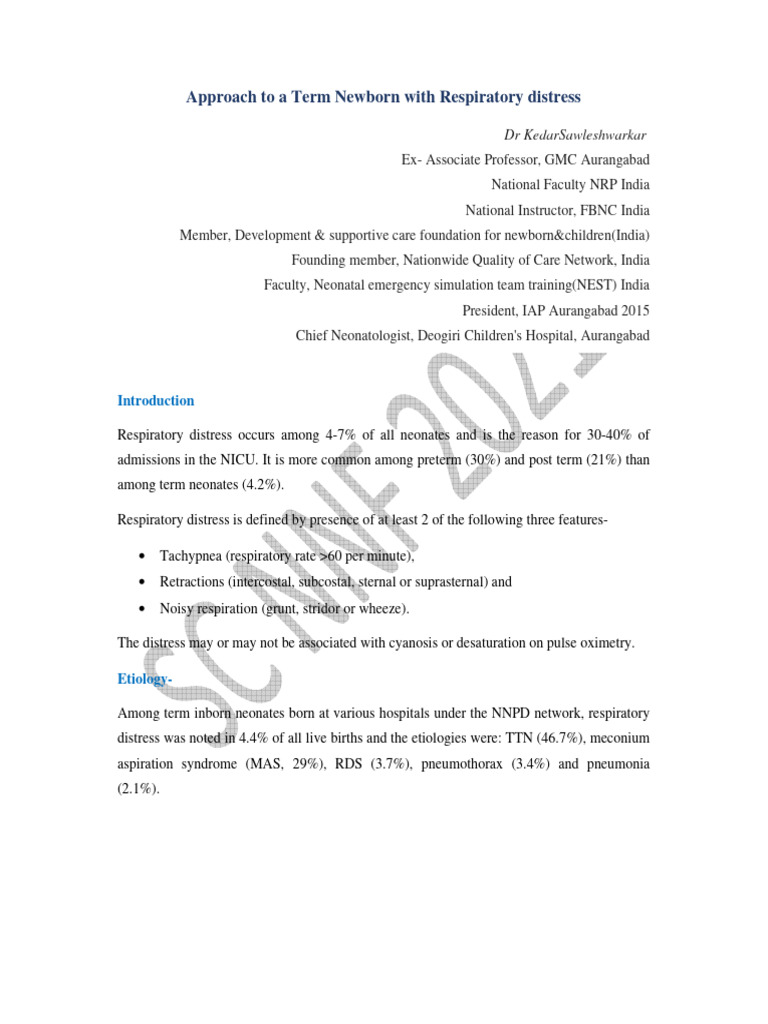 Newborn Respiratory Distress Guide | PDF | Respiratory Diseases | Pneumonia
