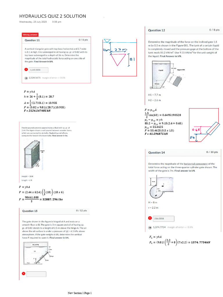 Hydraulics Quiz 2 Solution | PDF
