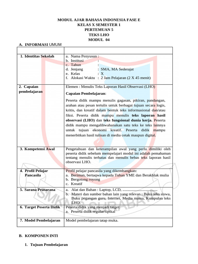 01 Modul LHO Menulis | PDF