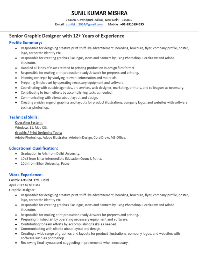 Senior Graphic Designer Resume | PDF | Adobe Illustrator | Graphic Design