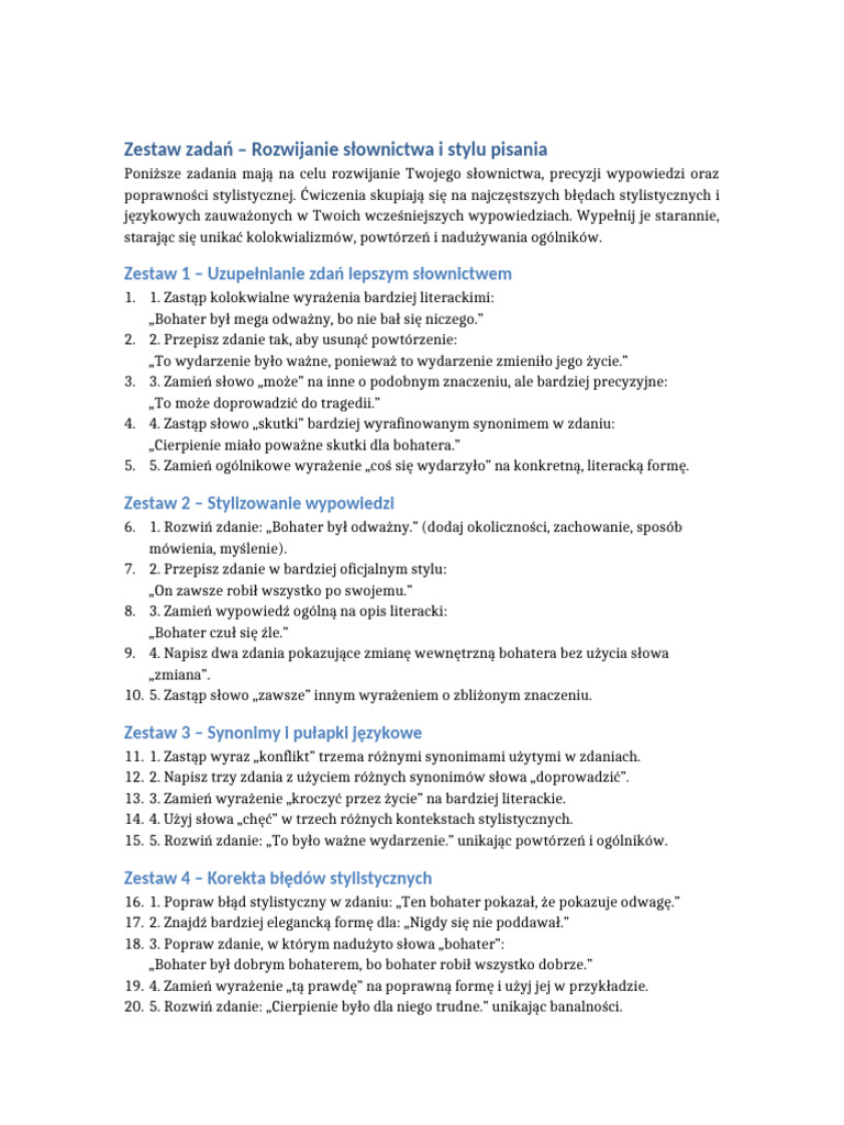 Zestaw Zadan Styl Slownictwo ROZSZERZONY | PDF