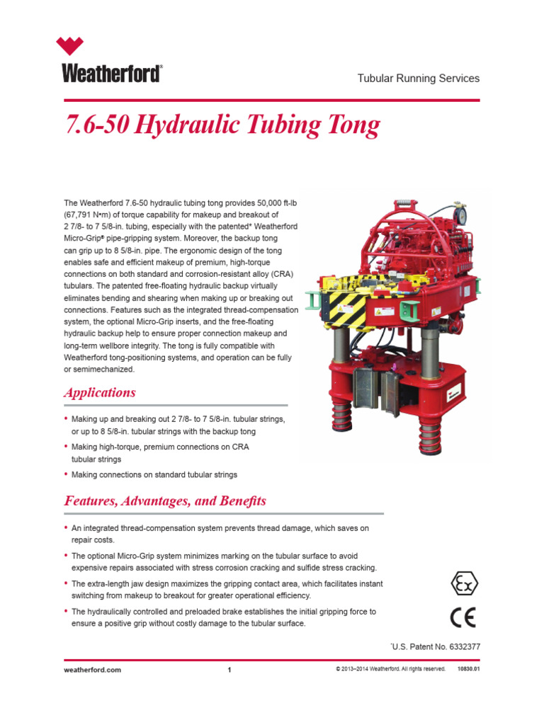 7.6-50 Hydraulic Tubing Tong Overview | PDF | Mechanical Engineering