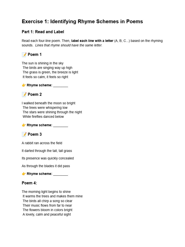 Rhyme Scheme Identification Exercises | PDF