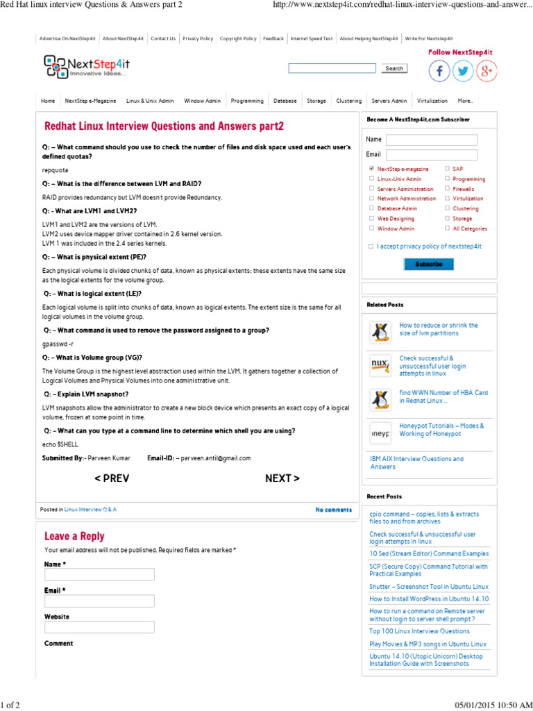 Red Hat Linux Interview Questions & Answers Part 2 PDF | PDF | Computing | Computer Science