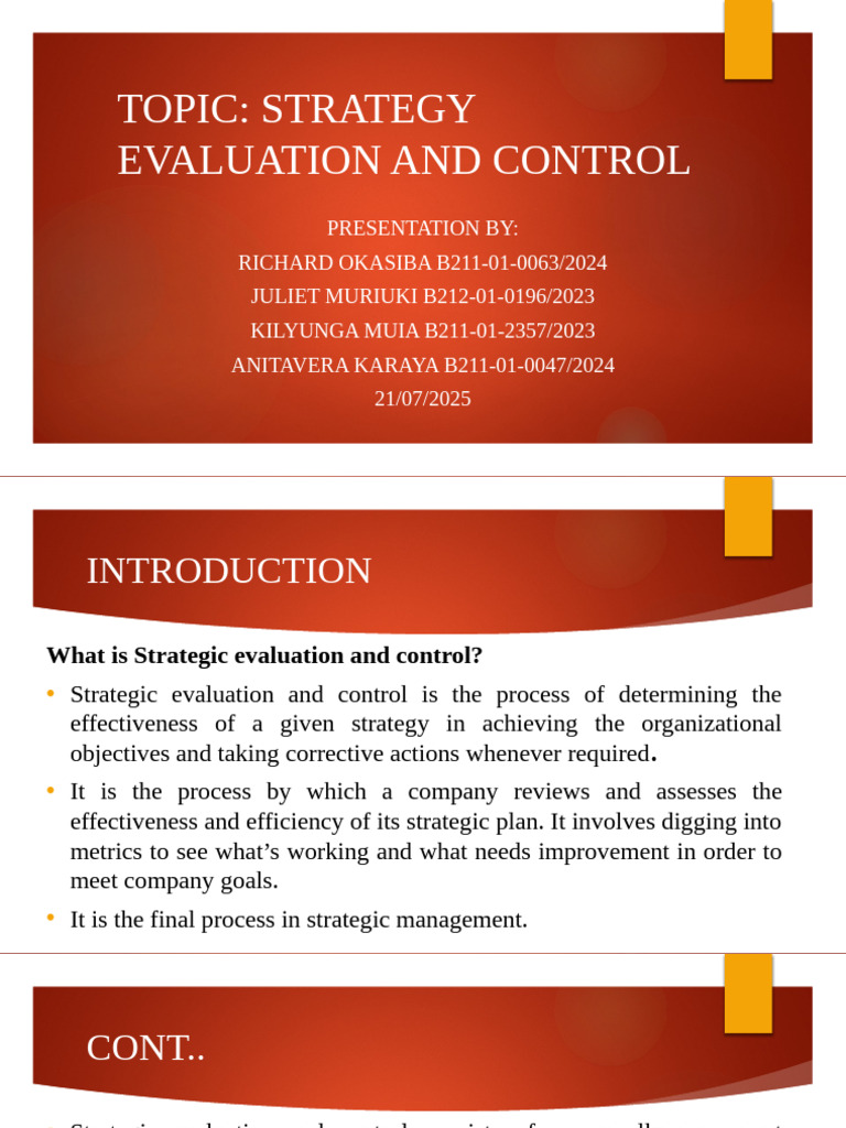 STRATEGY EVALUATION AND CONTROL | PDF | Strategic Management ...