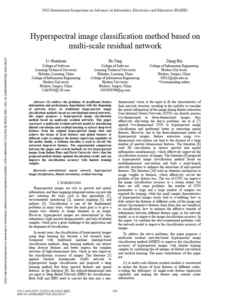 Hyperspectral Image Classification Method Based On Multi-Scale Residual ...