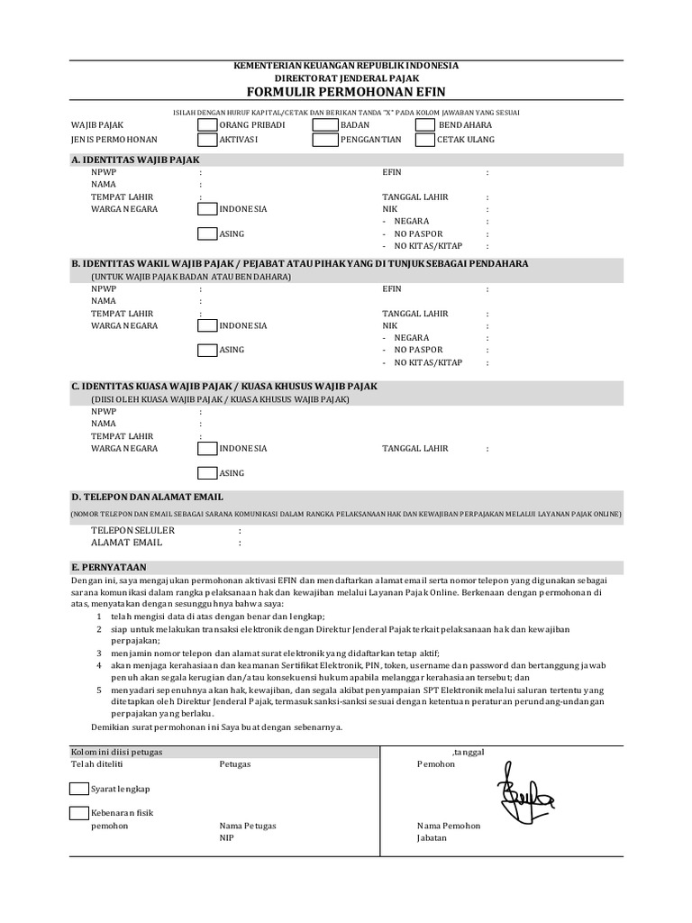 Form Permohonan EFIN (PDF Isian) | PDF