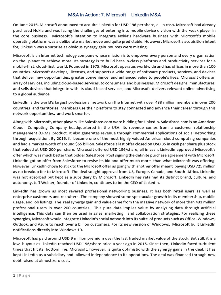 Microsoft-LinkedIn Acquisition Strategy | PDF | Microsoft | Linked In