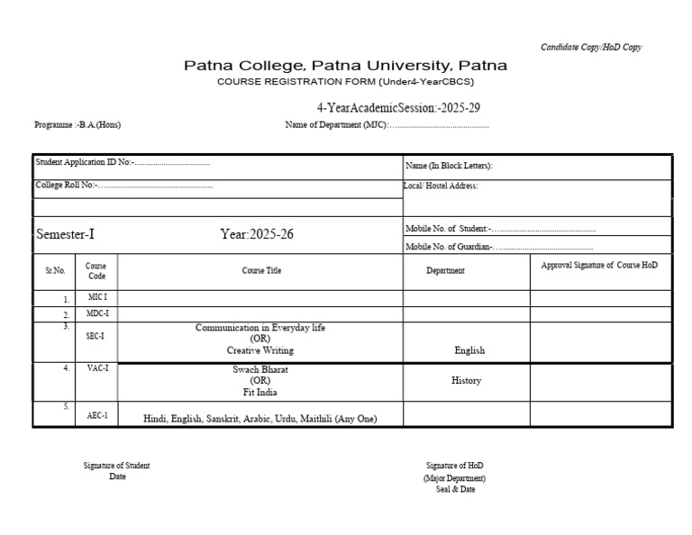 Patna College Course Registration Form | PDF | Chess Theory | Chess