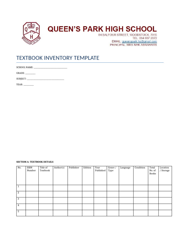 Textbook Inventory Management Template | PDF