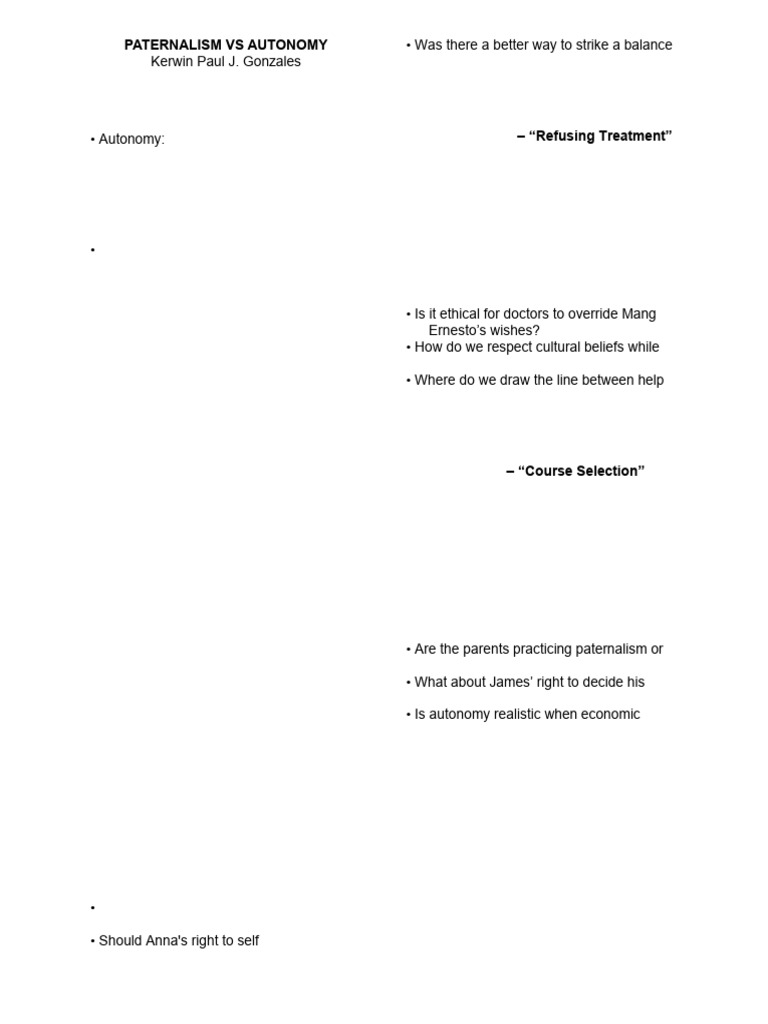 Paternalism Vs Autonomy | PDF | Autonomy | Medicine