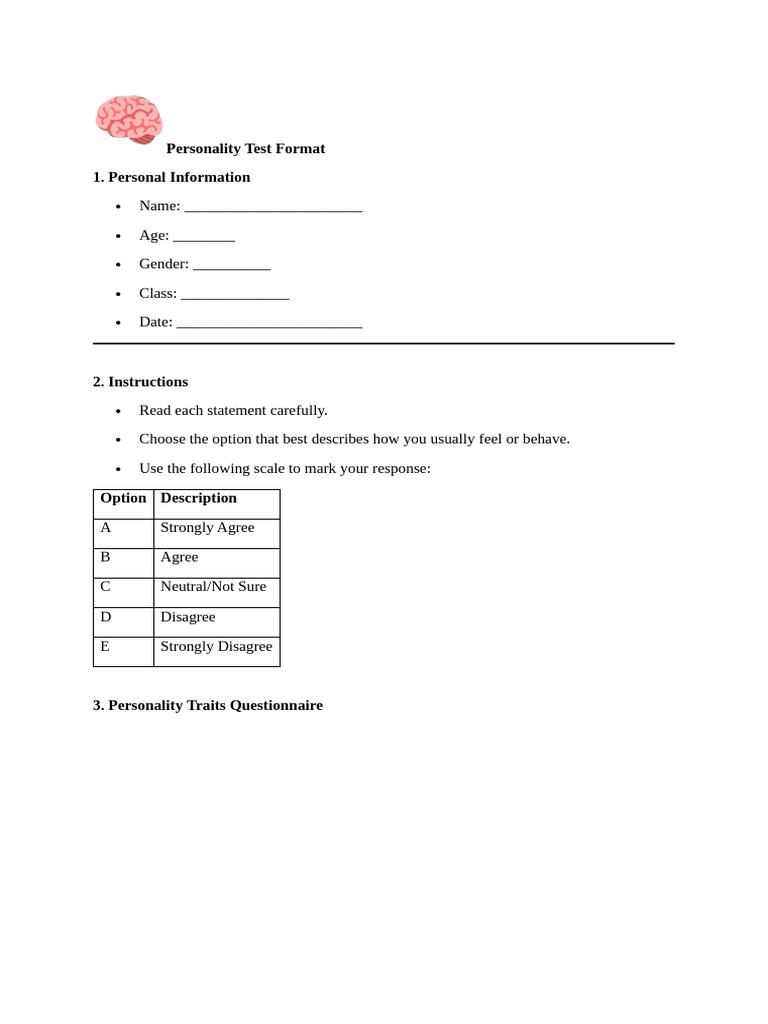 Personality Test Format and Guide | PDF