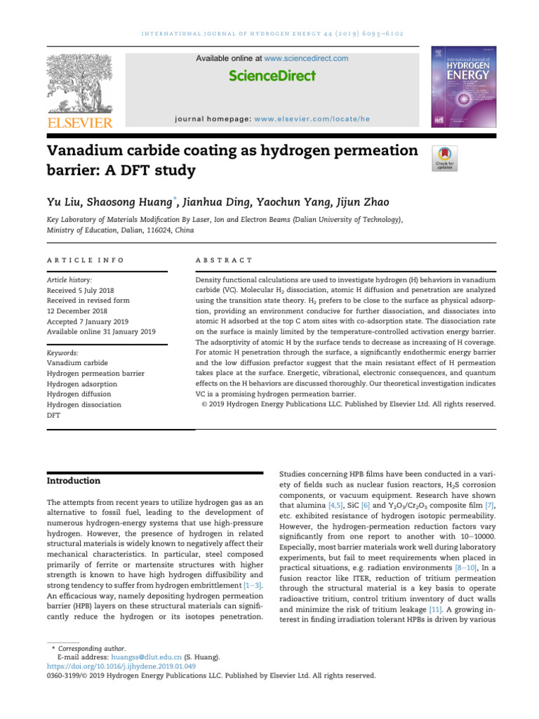 Vanadium Carbide Coating As Hydrogen Permeation | PDF | Adsorption ...