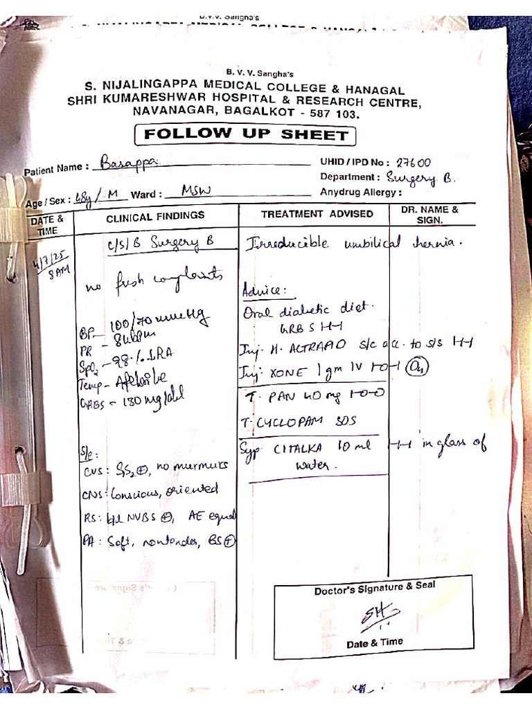 Basappa (MSW Bed No A 11) | PDF
