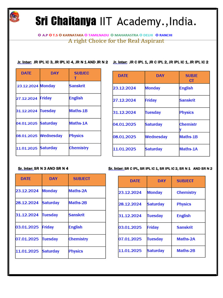 Pre Final-1 Time Table For KVB | PDF