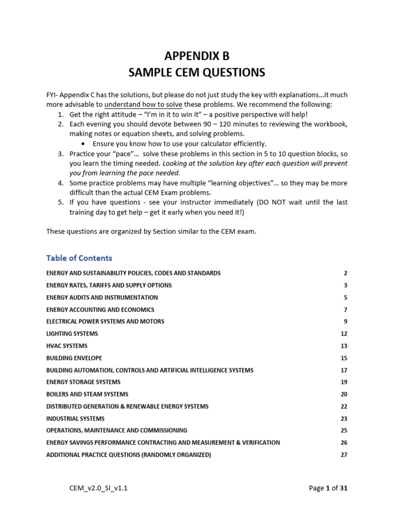 CEM v2.0 Appendix-B Sample-CEM-Question SI v1.1 | PDF | Cogeneration | Building Insulation