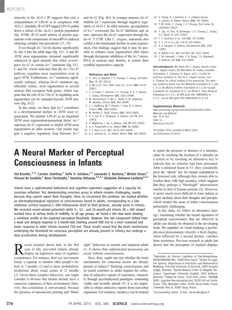 A Neural Marker of Perceptual Consciousness in Infants, Koudier Et Al ...