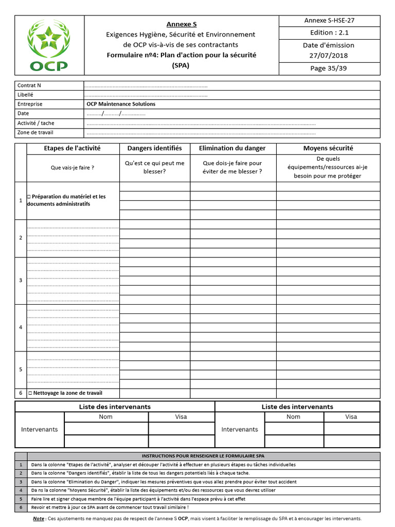 Plan d'Action Sécurité OCP | PDF | Sécurité