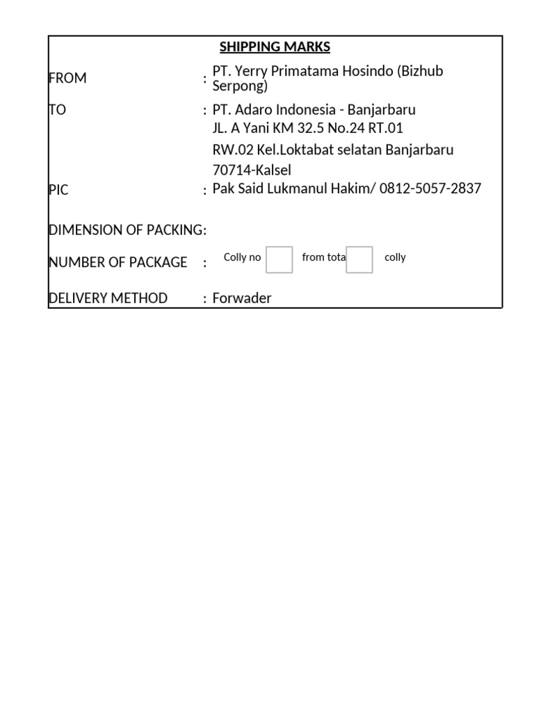 Shipping Marks for PT. Adaro Indonesia | PDF