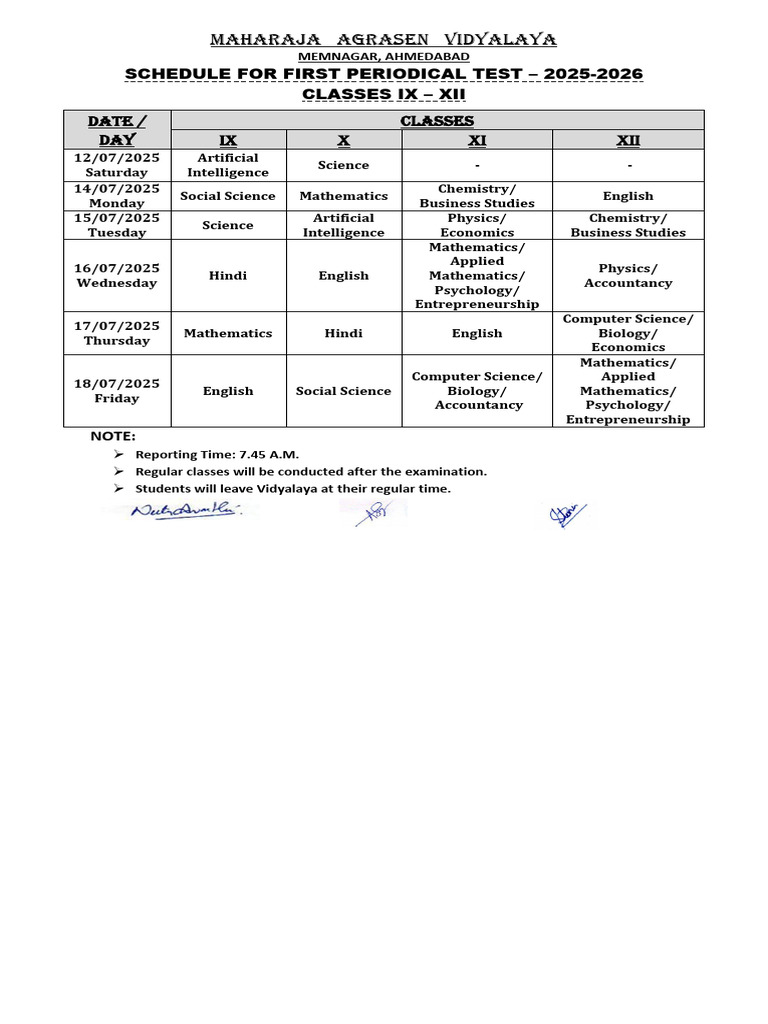 1st Periodical Test Schedule 2025-26 | PDF