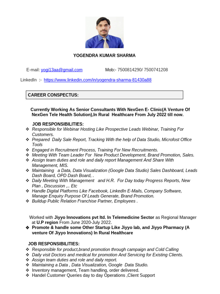 Sales Profile Yogendra Sharma 1 | PDF | Business | Computing