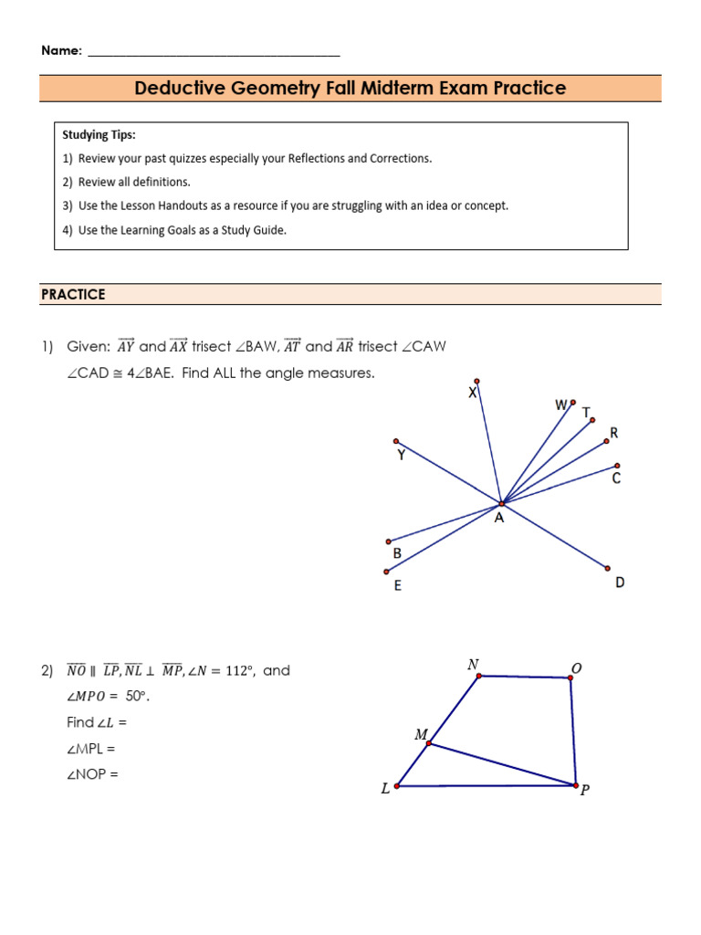 2024 Fall Midterm Exam Practice | PDF | Elementary Mathematics | Classical Geometry