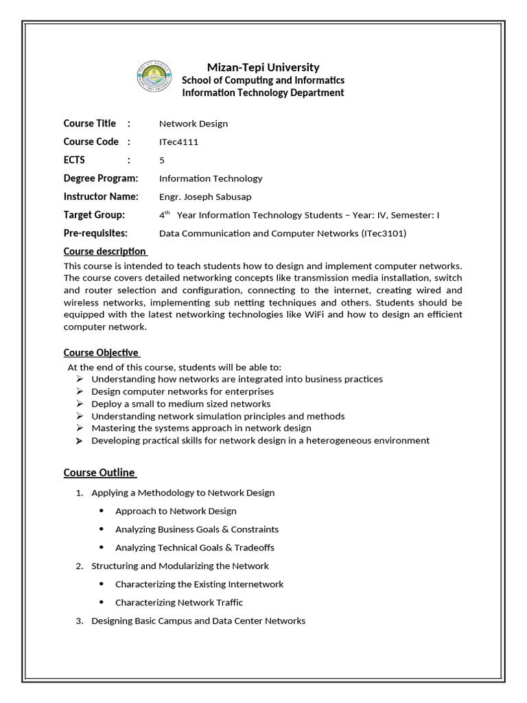 Networking Design Course Overview | PDF | Computer Network | Internet ...