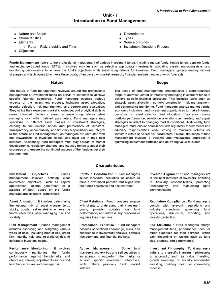 Introduction To Fund Management | PDF | Investment Management | Investment Fund